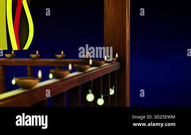 Colorful Diwali Lantern with Diyas and Fireworks on Balcony Stock Video ...