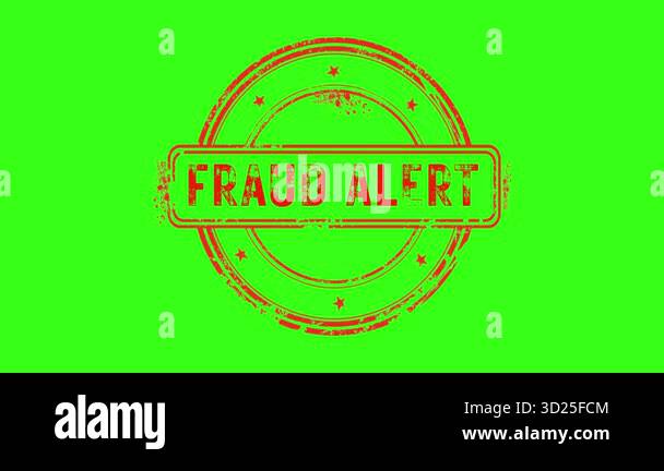 Red fraud alert stamp animation on a green screen background for video ...