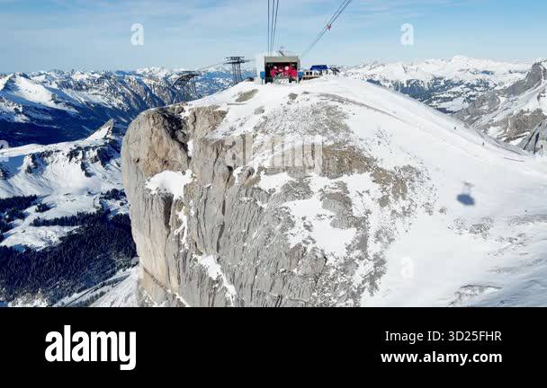 Glacier 3000, Switzerland: 15 February 2025: Glacier 3000 cable car ...
