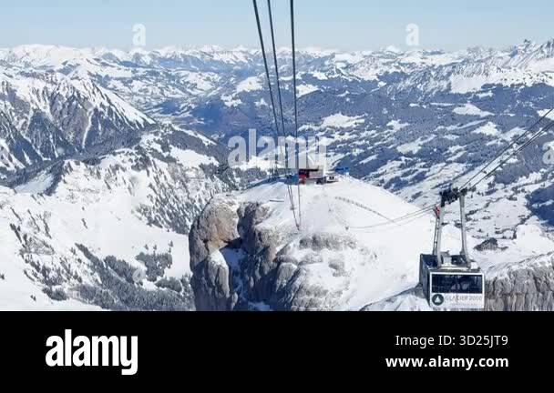 Glacier 3000, Switzerland: 15 February 2025: Glacier 3000 cable car ...