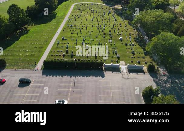 A drone view showing rows of tombs and place of sorrow and memory ...