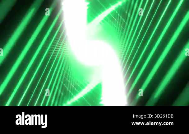 Seamless looping animation features green neon light trails forming a ...