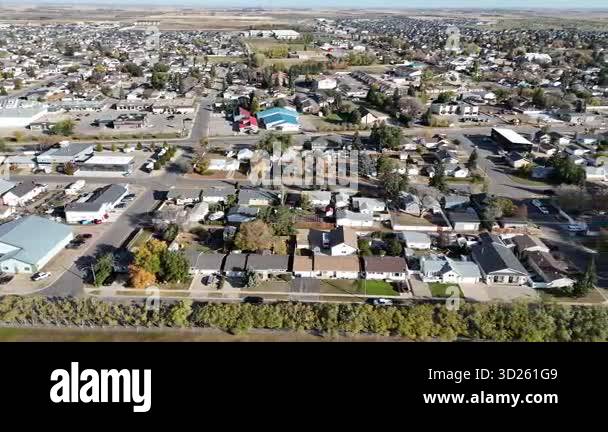 Aerial video of Warman Saskatchewan in fall, showing colorful trees ...