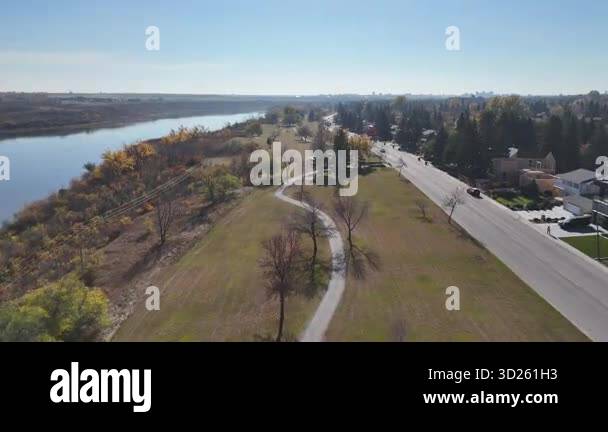 Aerial video of Silverwood Heights Saskatoon in fall, showing colorful ...