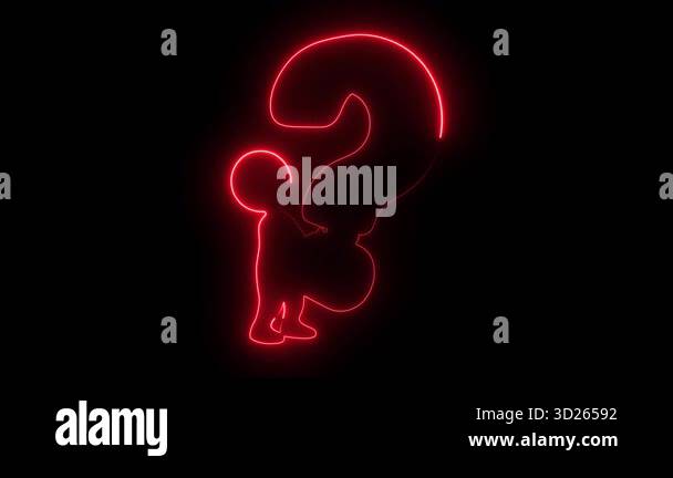 Neon figure carrying a large question mark symbolizing uncertainty and ...