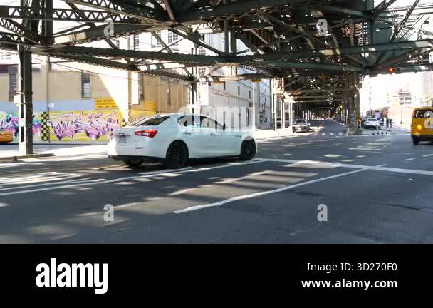 New York City, United States - 2 Sept 2023: Elevated subway over city ...