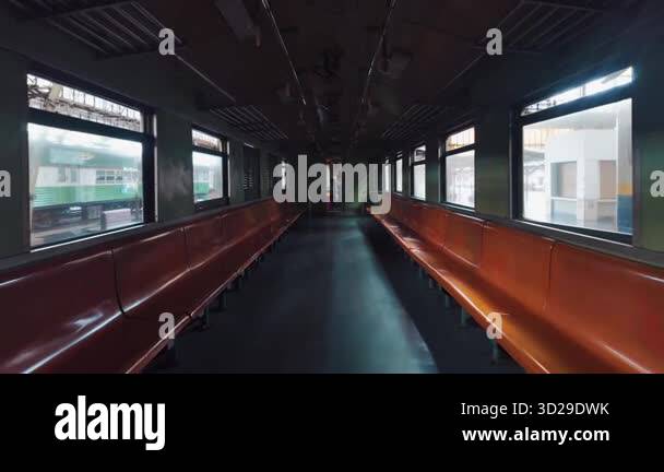 vintage train wagon interior with perspective view, retro carriage in ...