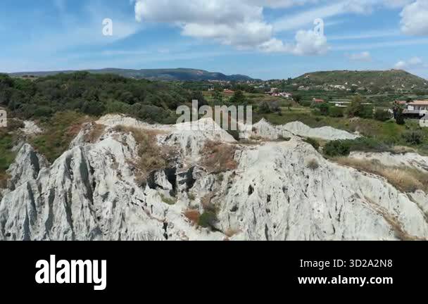 Aerial drone view of clay cliffs in XI beach, spa treatment famous ...