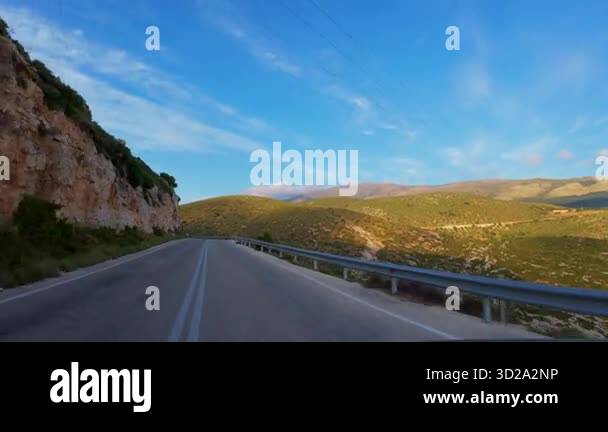 Point of view driving along Mediterranean roads in sunshine at sunset sunrise midday in ...