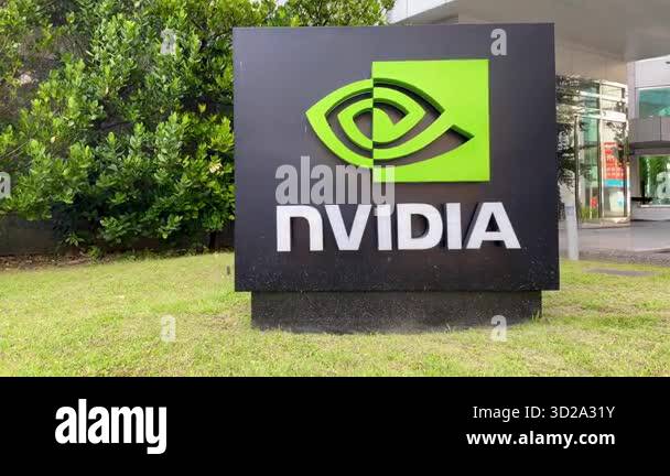 Taipei, TAIWAN - OCT 12, 2025NVIDIA logo on the exterior of the Neihu ...