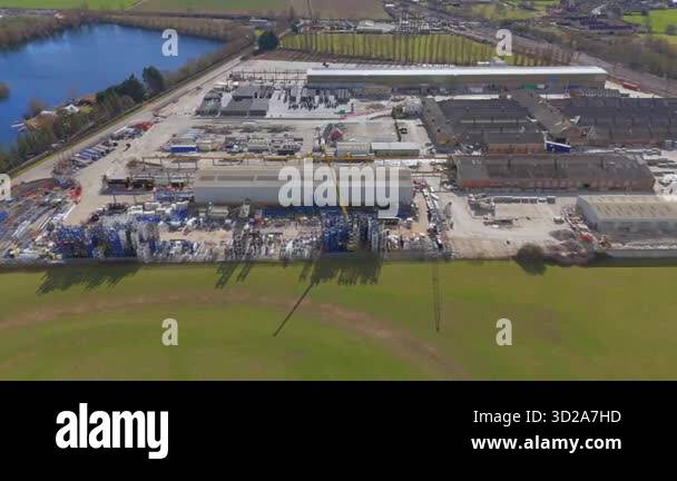 Aerial drone shot of large lake reservoirs for watersports and fishing ...