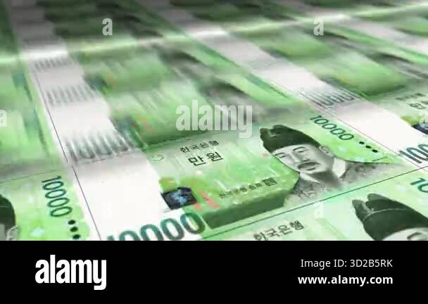 South Korea 10000 Won money holding. Fan of banknotes in hand. KRW ...