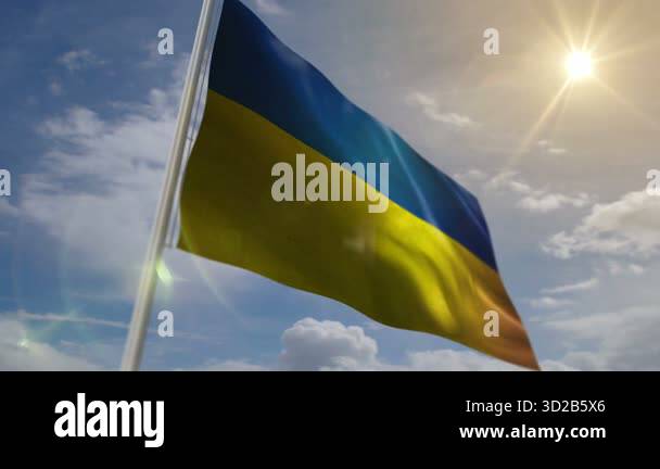 Ukraine waving flag looping. Ukrainian banner blowing in the wind ...