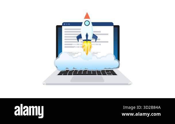 Startup business concept animation showing a rocket launching from a ...
