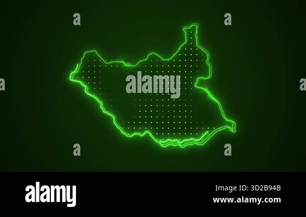 3D Moving Neon South Sudan Map Borders Outline Loop Background Stock Video Footage - Alamy