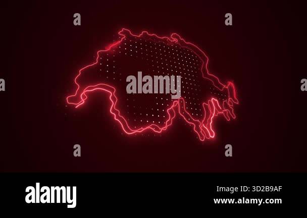 3D Moving Neon Switzerland Map Borders Outline Loop Background Stock ...