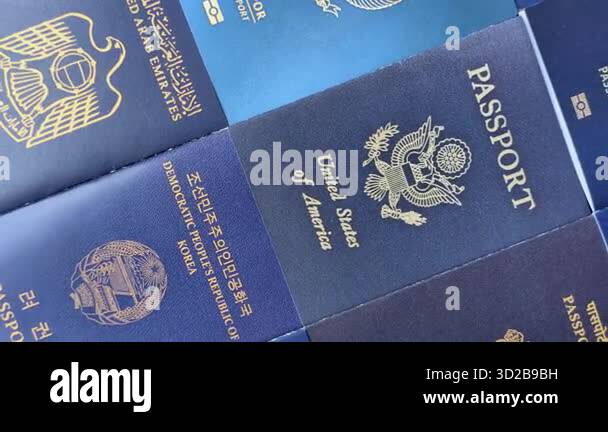 A background of several passports from different countries, an ...