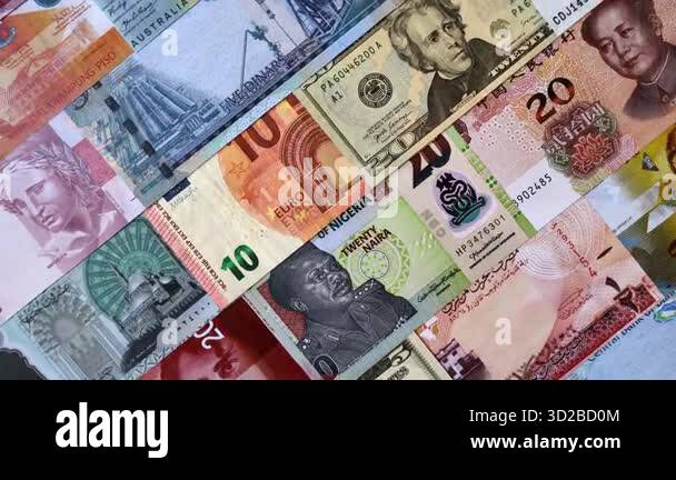 Paper money, banknotes of different countries as a business background ...