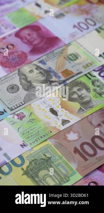 Paper money, banknotes of different countries as a business background ...