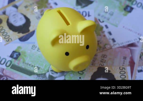 Korean paper money, won, and cash banknotes for financial transactions ...