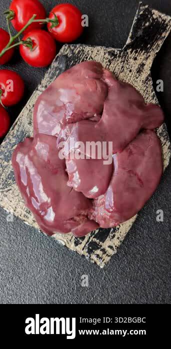 Raw fresh chicken or turkey liver, internal offal of poultry. Raw ...