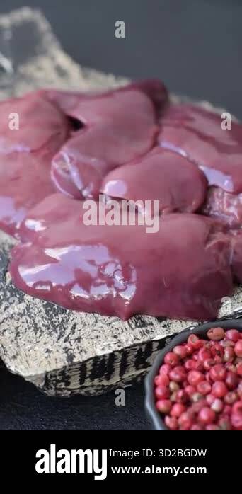 Raw fresh chicken or turkey liver, internal offal of poultry. Raw ...