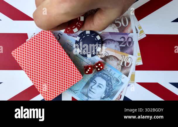 Casino game in the Great Britain, pound sterling money, chips, cards ...