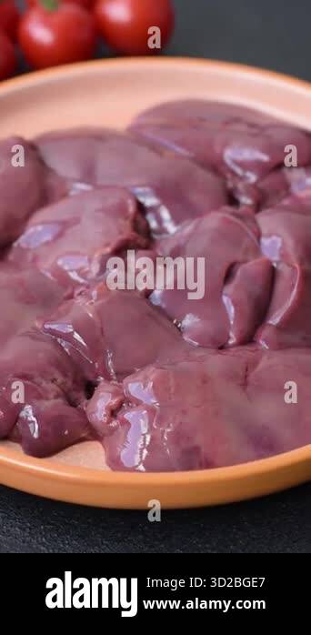 Raw fresh chicken or turkey liver, internal offal of poultry. Raw ...