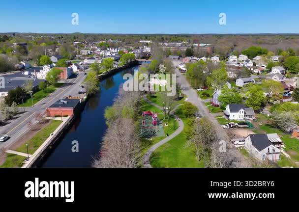 Taunton River aerial view at the center of Weir Village, with Robertson ...