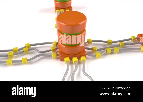 Data Base backup disks digital technology plastic cylinders on white bg ...