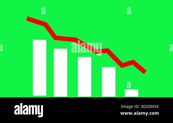 Stock Market Down Animation Red Falling Graph and Bar Chart on Green ...