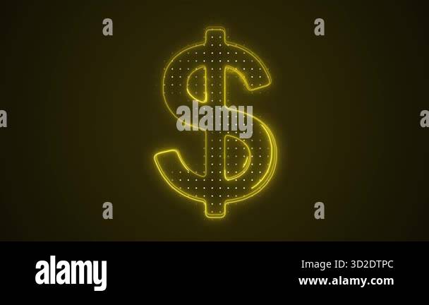 3D Moving Neon Yellow Dollar Sign Outline Loop Background Stock Video ...