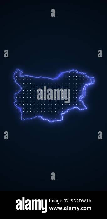 Vertical Neon Blue Bulgaria Map Borders Outline Loop Background Stock ...