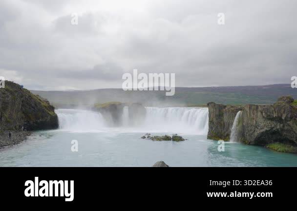 Wide view of Godafoss Waterfall Icelands Waterfall of the Gods showing ...