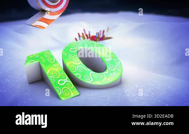 Bright Green Cartoon Number 10 with Swirl Pattern on Icy Landscape ...