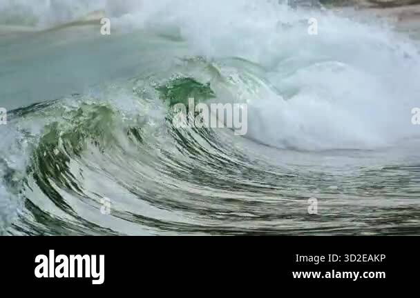 Close Up of Powerful Ocean Wave Curling and Breaking with Sea Foam ...