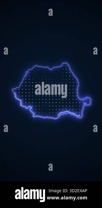 Vertical Neon Blue Romania Map Borders Outline Loop Background Stock ...
