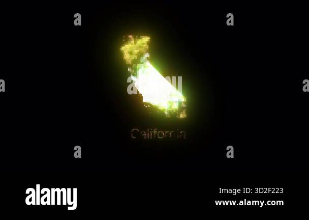 California state map glowing and pulsing dynamically against dark ...