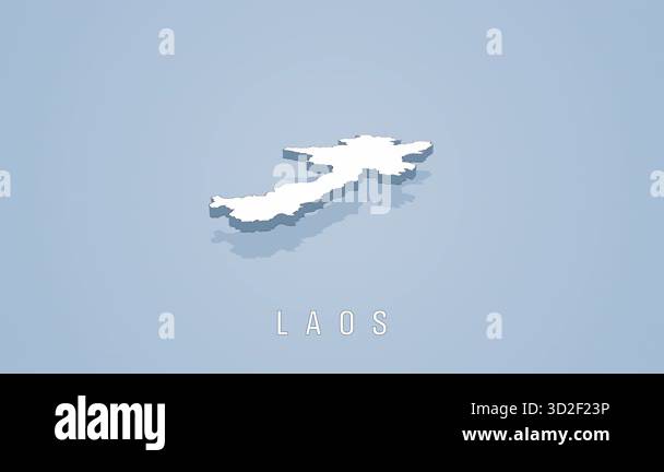 Rotating white 3d map of laos displaying country borders against light ...