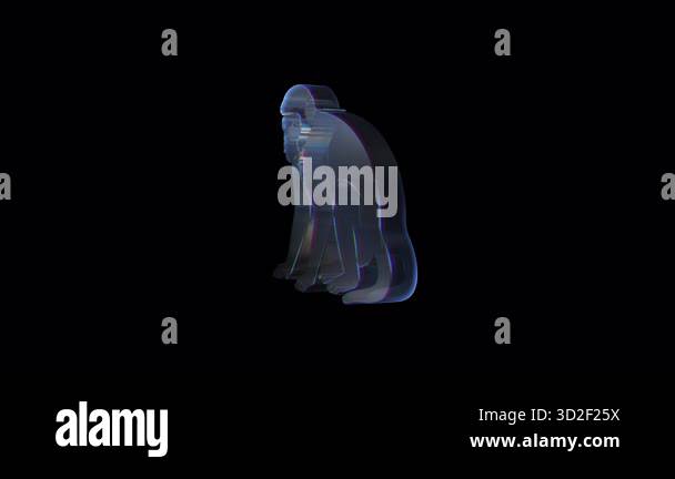 Holographic monkey rotating on a black background, with glitch and ...