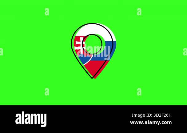 Animated slovakia flag icon inside gps pointer symbol, moving across ...