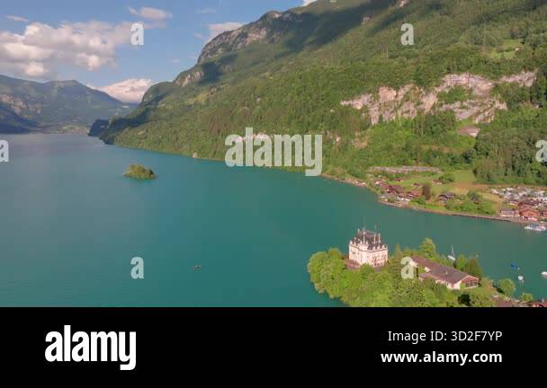 The beautiful Interlaken valley and Thunersee lake, Beatiful river at ...
