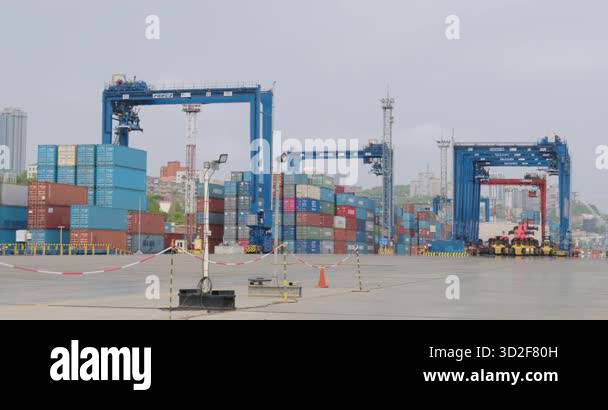 ALMATY, KAZAKHSTAN - OCTOBER 09 2025: Huge port filled with cranes ...
