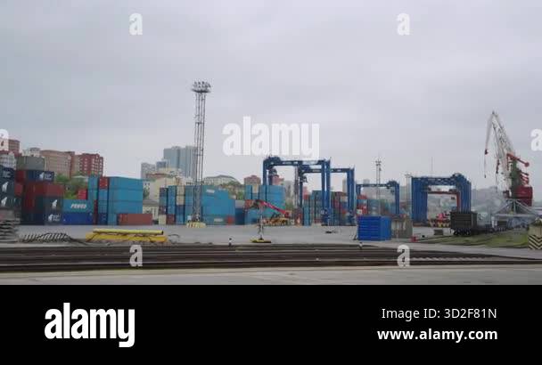 ALMATY, KAZAKHSTAN - OCTOBER 09 2025: Industrial rail terminal filled ...