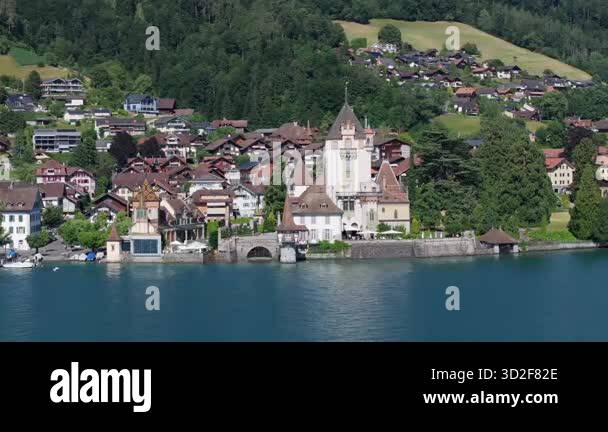 The beautiful Interlaken valley and Thunersee lake, Beatiful river at ...