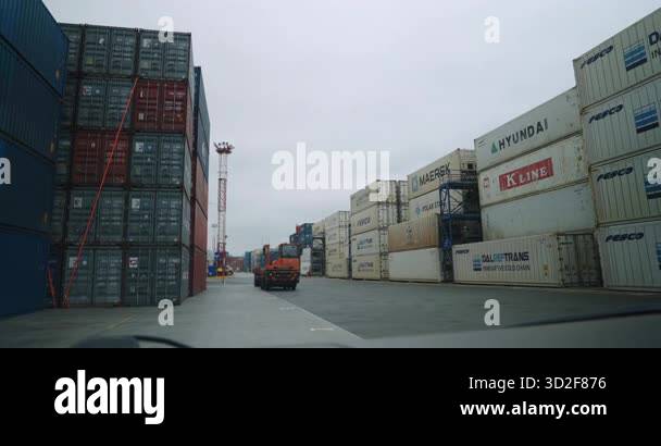 ALMATY, KAZAKHSTAN - OCTOBER 09 2025: Truck carries containers ...