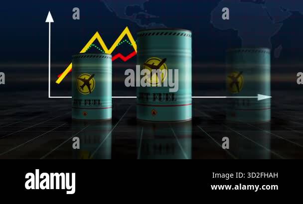 Jet fuel airplane oil barrels on growing chart. Aircraft petrol ...
