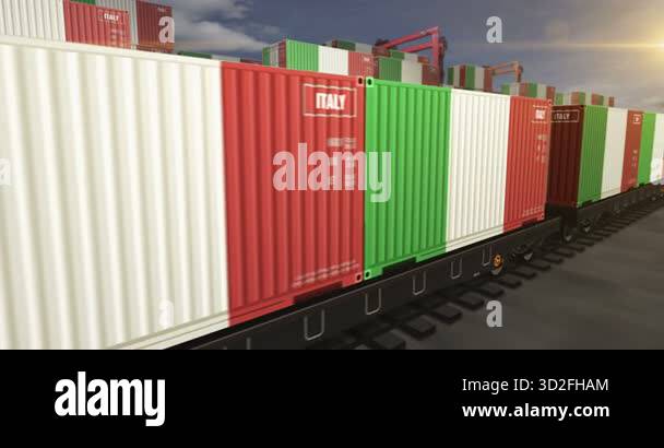 Italy export production and import containers on a freight wagons loop ...