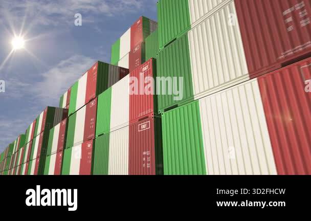 Italy export production and import cargo containers in row seamless and ...