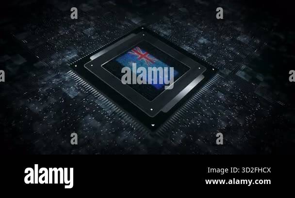 Australia flag on computer cpu. Australian banner digital and cyber ...